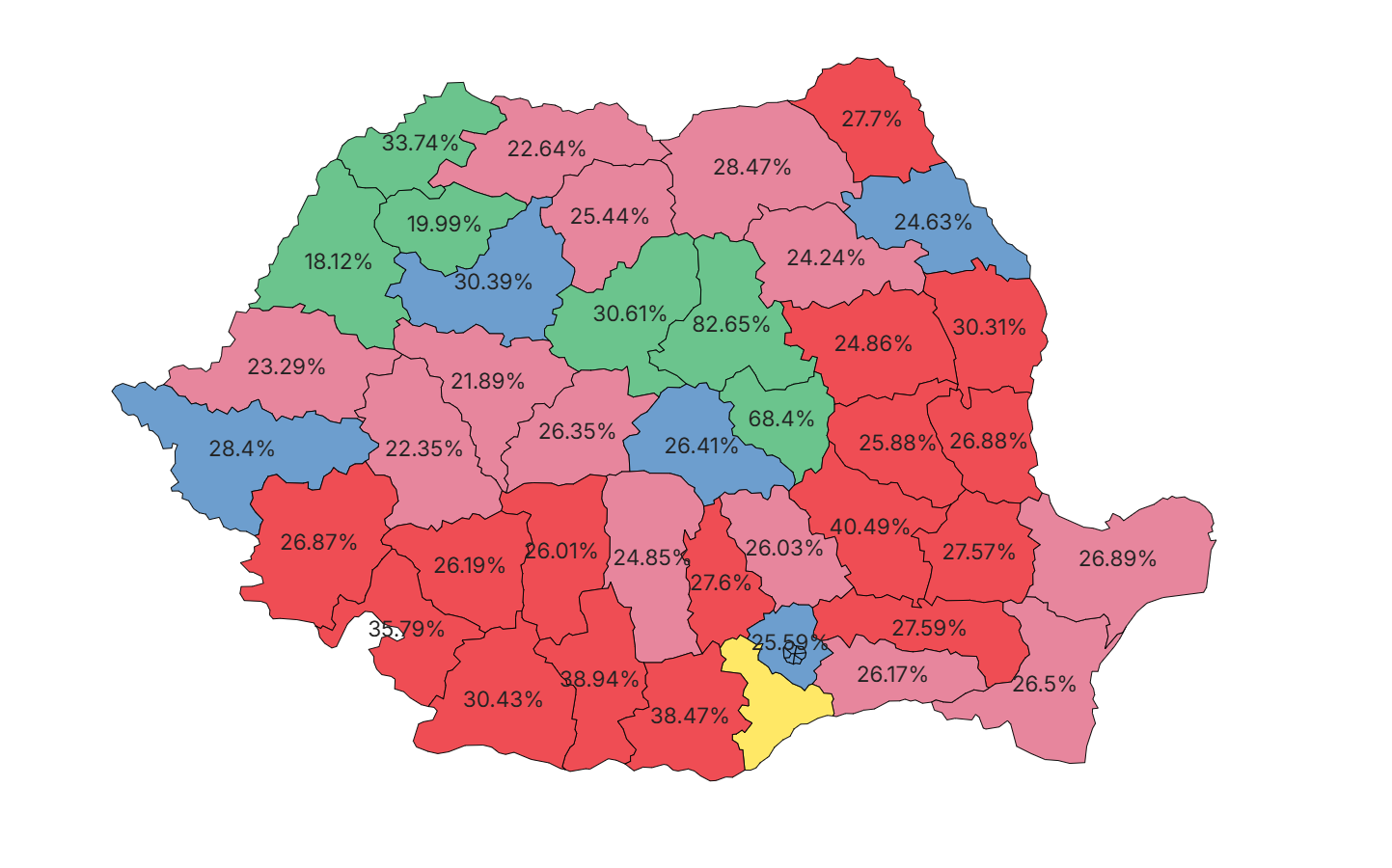 Rezultatele pe județe. Ciolacu a câștigat în 16 județe, Georgescu în 13 ...